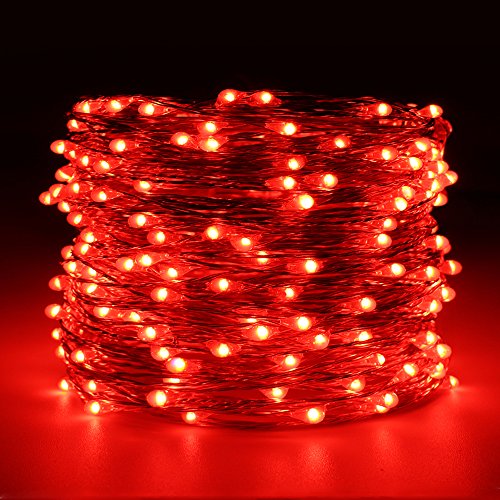 ER CHEN Red Fairy Lights Plug in, 66ft 200 LED Starry String Lights Dimmable with Remote Control, Waterproof Copper Wire Decorative Lights for Bedroom, Patio, Garden, Yard, Party （Red）