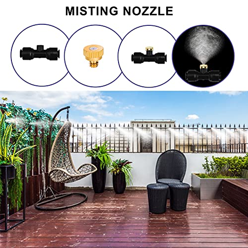 HEMYLU Misting Cooling System, 50FT (15M) Misting Line + 16 Brass Mist Nozzles + Quick Installation Kit Misting System for Outdoor Patio Garden Greenhouse