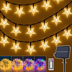 ollny solar christmas lights, solar star string lights 50led 25ft warm white & multicolor outdoor patio lights, with remote 11modes memory waterproof timer for christmas garden fence yard decorations