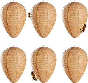 eashome wasp nest,decoy hanging fake wasp nest,natural non-toxic paper decoy safe fake trap effective eco friendly paper wasp nest for garden,outdoors brown 6 pack