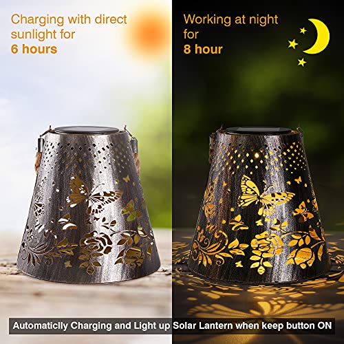 Outdoor Solar Lights Waterproof Party Garden Decor Lights Burtterfly Hanging Solar Lanterns Outdoor Waterproof Light Patio Decor Metal Gardening Gifts for Women