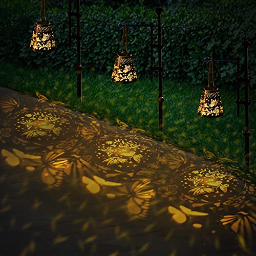 Outdoor Solar Lights Waterproof Party Garden Decor Lights Burtterfly Hanging Solar Lanterns Outdoor Waterproof Light Patio Decor Metal Gardening Gifts for Women