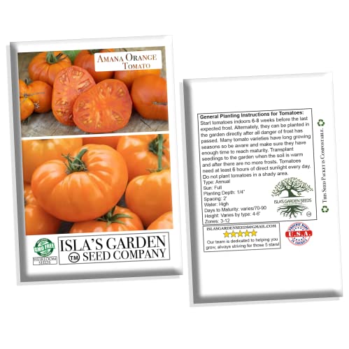 Amana Orange Beefsteak Heirloom Tomato Seeds for Planting, 50+ Heirloom Seeds Per Packet, Non GMO Seeds, (Isla's Garden Seeds), Botanical Name: Lycopersicon esculentum, Great Home Garden Gift