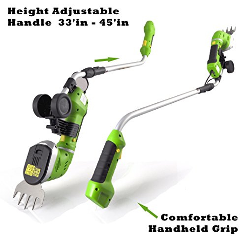 SereneLife Handheld Hedge Trimmer | Cordless Hedge Trimmer | Push Grass Cutter Shears W/ 7.2V Rechargeable Batteries | Telescoping Roller Handle Arm | Changeable Blades