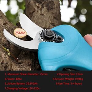 Vrseis 25mm Cordless Electric Pruner Professional Electric Pruning Shears Lightweight Tree Pruner Electric Secateur Branch Scissors 16.8V2Ah Battery for Orchard Garden Fruit (Size : 2.5x1xBattery)