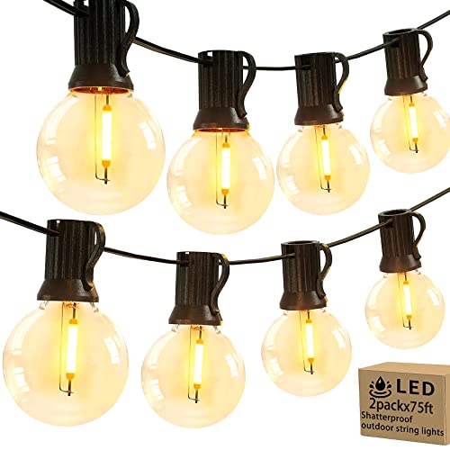 Outdoor String Lights 150ft Outdoor Lights with Waterproof Shatterproof Bulbs 75FTx2pack 56 LEDS Connectable Patio Lights for Indoor Outdoor Backyard Garden Porch Party Led Outdoor String Lights