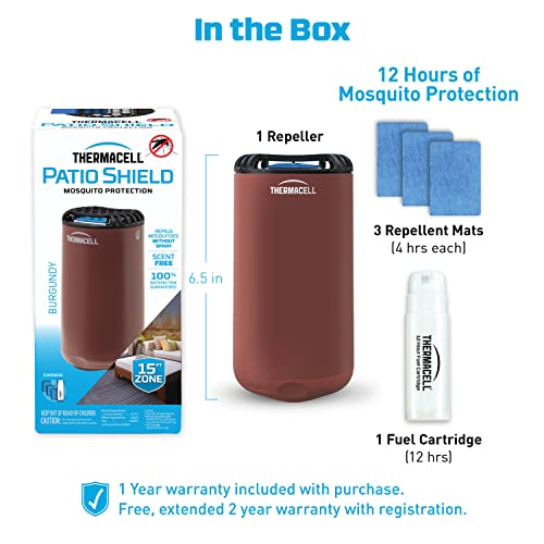 Thermacell Patio Shield Mosquito Repeller; Highly Effective Mosquito Repellent for Patio; No Candles or Flames, DEET-Free, Scent-Free, Bug Spray Alternative; Includes 12-Hour Refill