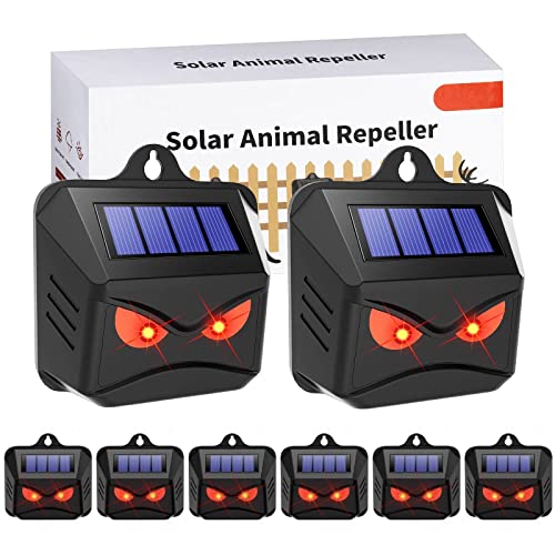 8 Pack Solar Animal Repeller Nocturnal Animal Predator Deterrent Devices with Red Light Waterproof Deer Coyote Fox Skunk Rabbit Repellent for Garden Yard Farm Chicken Coop