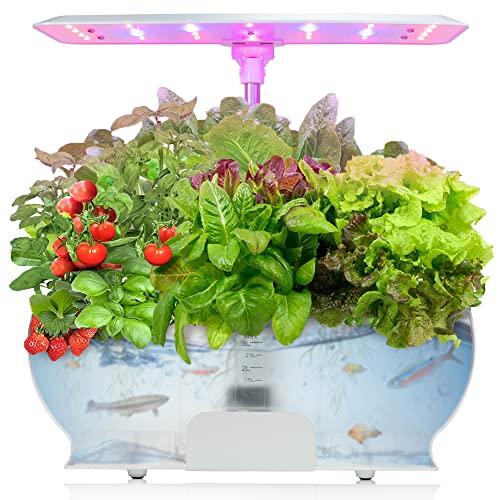 Hydroponics Growing System, 9 Pods Indoor Garden with Cyclically Timed 100 LED Grow Light and Water Pump, Garden Planter Kit for Herbs, Vegetables, Plants Flowers and Fruit (Transparent)