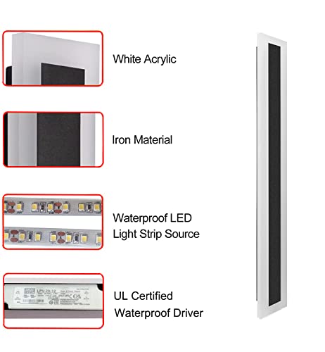 Long Wall Lamp Modern LED Waterproof IP65 Outdoor Wall Mount Lighting Fixture Garden Porch Sconce Lantern Sconces Luminaire/Bedroom Bedside Licht (Cold White, 40inch)