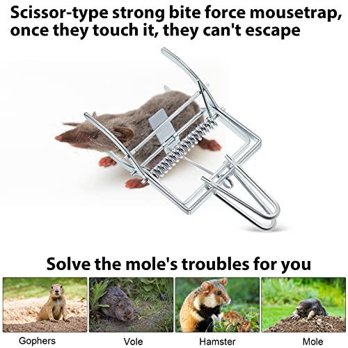 Mole Trap, Mole Whacker Trap, Galvanized Steel Gopher Trap, Reusable Vole Traps, Pest Control Traps for Gopher Vole Lawn Outdoor (4 Pieces)