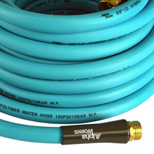 AlphaWorks Garden Water Hose 5/8" Inch x 50' Foot Heavy Duty Premium Commercial Ultra Flex Hybrid Polymer Lead-in Hose Max Pressure 150 PSI/10 BAR with 3/4" GHT Fittings