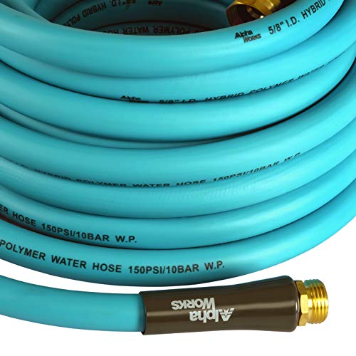 AlphaWorks Garden Water Hose 5/8" Inch x 50' Foot Heavy Duty Premium Commercial Ultra Flex Hybrid Polymer Lead-in Hose Max Pressure 150 PSI/10 BAR with 3/4" GHT Fittings