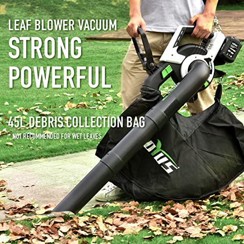 Cordless Leaf Blower&Vacuum SOYUS 3in1 Leaf Vacuum Mulcher 40V 360CFM 5 Speeds Brushless Battery Operated Leaf Blower for Lawn Care with 45L Bag (2 x 4.0Ah Battery and Charger Included)