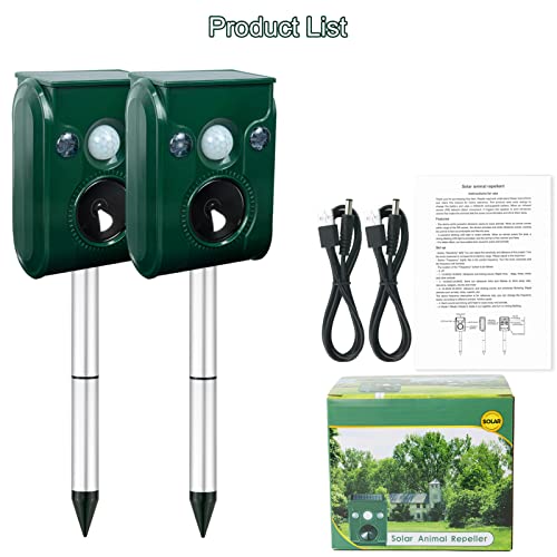 2-Pack Solar Animal Repeller, Ultrasonic Animal Repellent, Outdoor Cat Repellent,Motion Detection, LED Flashing Light,Alarm Sound Scare Away Dog,Rodent,Fox,Deer,Squirrel,Raccoon,Skunk,Rabbit,etc.