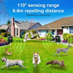 2-Pack Solar Animal Repeller, Ultrasonic Animal Repellent, Outdoor Cat Repellent,Motion Detection, LED Flashing Light,Alarm Sound Scare Away Dog,Rodent,Fox,Deer,Squirrel,Raccoon,Skunk,Rabbit,etc.