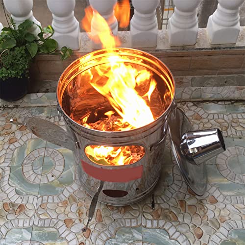 QQXX Stainless Steel Burn Barrel, Incinerator Cage with Chimney, Garden Burn Incinerator Bin with Fire Hook for Paper Leaf Trash Backyard Bonfire (34x34x61cm(13.4x13.4x24inch), A)