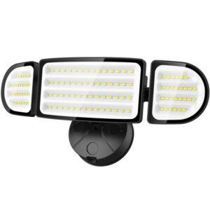 atfoyer 70w led flood light outdoor, 6300lm super bright security light with 3 adjustable heads, ip65 waterproof led flood light fixture, 6500k led exterior floodlight for eave, garden, garage, yard