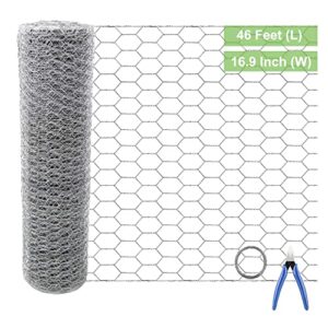 klewee chicken wire fencing mesh 16.9 inch x 46 feet extra large chicken wire for crafts garden, poultry wire netting hexagonal galvanized garden fence barrier for pet rabbit chicken fencing