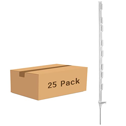 FENCE SHOCK 48Inch Step-in Fence Post-Electric Fence System Post for Garden and Farm（25 Pack）,White