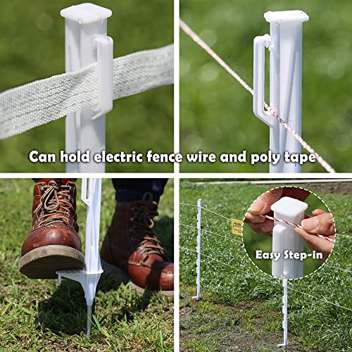 FENCE SHOCK 48Inch Step-in Fence Post-Electric Fence System Post for Garden and Farm（25 Pack）,White