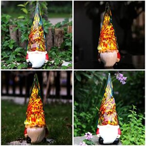 REYISO 11.4'' Solar Gnomes Garden Statues, Outdoor Garden Decor,Garden Gnomes Figurine Lights,Solar Resin Garden Statues Warm White Lights, Gnomes Decorations for Yard