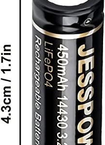 JESSPOW 14430 3.2 Volt Rechargeable Solar Battery with Charger, Rechargeable LiFePo4 Batteries [ 450mAh 3.2V 8Pack ] for Outdoor Garden Light, Solar Panel Light, Shaver, Flashlight (NOT AA Battery)