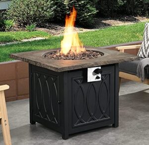 ehomexpert 50,000 btu fire pit table,32-inch outdoor garden square auto-ignition propane gas fire table with waterproof cover for patio courtyard balcony,brown