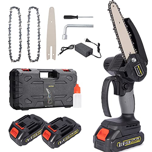 Mini Chainsaw 6 Inches Cordless Mini Chainsaw One Hand Held Electric Chainsaw Feature with Brushless Motor, 2 Packs of 21V Rechargeable Battery and Charger Included-Gray