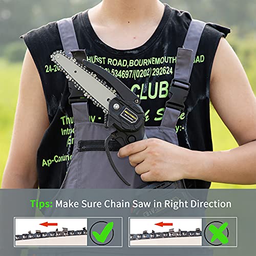 Mini Chainsaw 6 Inches Cordless Mini Chainsaw One Hand Held Electric Chainsaw Feature with Brushless Motor, 2 Packs of 21V Rechargeable Battery and Charger Included-Gray