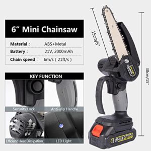 Mini Chainsaw 6 Inches Cordless Mini Chainsaw One Hand Held Electric Chainsaw Feature with Brushless Motor, 2 Packs of 21V Rechargeable Battery and Charger Included-Gray