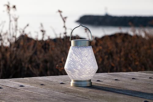 Allsop Home and Garden 30673 Solar Boaters Lantern Oval, Handblown Glass with Solar Panel and LED Light, Weather-Resistant for Outdoor Deck, Patio, Garden, Oval/White, 1-Count