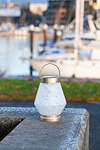 Allsop Home and Garden 30673 Solar Boaters Lantern Oval, Handblown Glass with Solar Panel and LED Light, Weather-Resistant for Outdoor Deck, Patio, Garden, Oval/White, 1-Count