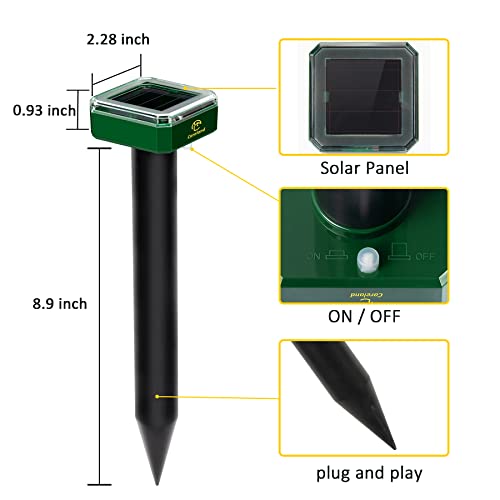 Careland Solar Mole Groundhog Repellent Stakes Outdoor Ultrasonic Gopher Repeller Vole Deterrent Waterproof Sonic Repellent Spikes Drive Away Burrowing Animals from Lawns and Yard (8)