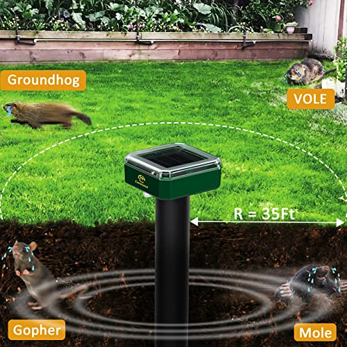 Careland Solar Mole Groundhog Repellent Stakes Outdoor Ultrasonic Gopher Repeller Vole Deterrent Waterproof Sonic Repellent Spikes Drive Away Burrowing Animals from Lawns and Yard (8)