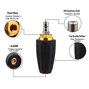 Bopopo 4000PSI Pressure Washer Turbo Nozzle Spray Tip 360° Rotating 1/4'' Quick Connect with 7 Spray Nozzle Tips Kit Multiple Degrees(0, 15, 25, 40 Degrees,Rinse*1,Soap*2) 4.0 GPM 4.0 Orifice.