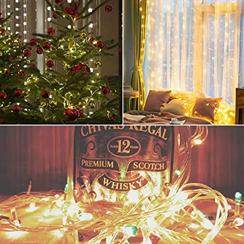 LIOPEED 2 Pack 22.6ft 66 Led Battery Powered String Lights, IP65 Waterproof 8 Modes Twinkle Fairy Lights with Timer for Bedroom, Garden, Party, Christmas Tree Indoor Outdoor Decorations，Warm White