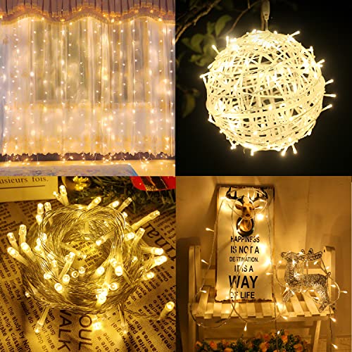 LIOPEED 2 Pack 22.6ft 66 Led Battery Powered String Lights, IP65 Waterproof 8 Modes Twinkle Fairy Lights with Timer for Bedroom, Garden, Party, Christmas Tree Indoor Outdoor Decorations，Warm White