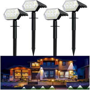 joymon solar outdoor lights, 108led solar landscape spotlights lighting, 2-in-1 waterproof garden solar lights outdoor spot lights for yard pathway driveway porch patio wall (cold white/4 pack)