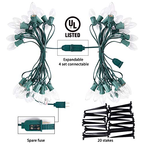 C9 Christmas Pathway String Lights Outdoor - 2 Pack 25.7 FT 20 Clear Lights with 20 Stakes, Connectable Waterproof Walkway Lights for Indoor Xmas Party Holiday Commercial Decoration, Warm White