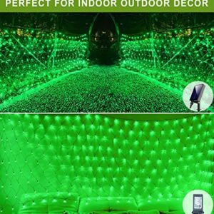 11.5ft x 5ft Solar Green Net Lights St Patricks Day Decorations, 240LED Outdoor Mesh Lights Waterproof 8 Mode with Remote 2 Power Supply String Lights for Bushes Trees Garden Wall Patio Indoor Decor