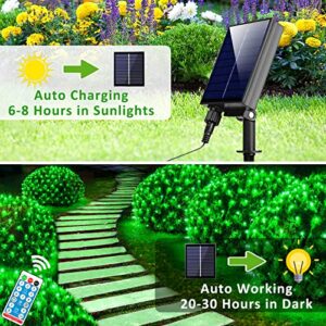 11.5ft x 5ft Solar Green Net Lights St Patricks Day Decorations, 240LED Outdoor Mesh Lights Waterproof 8 Mode with Remote 2 Power Supply String Lights for Bushes Trees Garden Wall Patio Indoor Decor