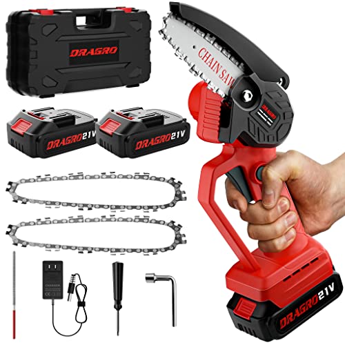 Mini Chainsaw Cordless - 4 inch Handheld Mini Electric Chainsaw, Portable Battery Powered Chain Saws for Tree trimming Branch Wood Cutting（2 Batteries and 2 Chains）