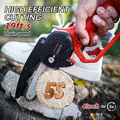 Mini Chainsaw Cordless - 4 inch Handheld Mini Electric Chainsaw, Portable Battery Powered Chain Saws for Tree trimming Branch Wood Cutting（2 Batteries and 2 Chains）