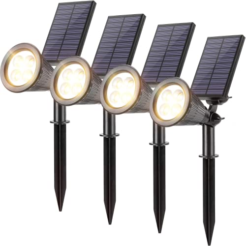 JACKYLED Solar Outdoor Lights, IP67 Waterproof Solar Spot Lights 2-in-1 Wall Light Decorative Lighting for Yard Landscape Lighting Wall Lights Auto On/Off for Pathway Garden, Pack of 4 (Warm)