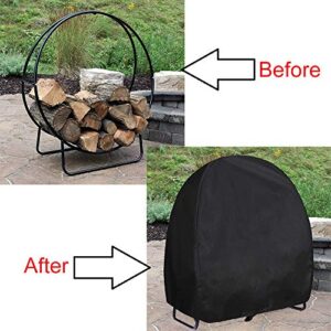 UCARE Firewood Log Holder/ Rack Cover Waterproof 24in Round Firewood Log Hoop Storage Covers for Outdoor Patio Garden Woodpile Protection (S: 24x24x25in/ 61x61x63.5cm)