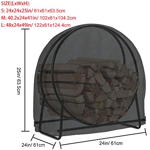 UCARE Firewood Log Holder/ Rack Cover Waterproof 24in Round Firewood Log Hoop Storage Covers for Outdoor Patio Garden Woodpile Protection (S: 24x24x25in/ 61x61x63.5cm)