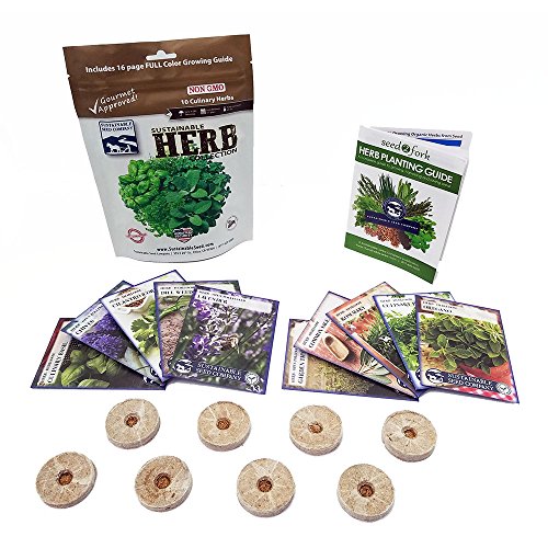 Culinary Herb Seeds Outdoor & Indoor Herb Garden Kit - 10 Herb Garden Seeds for Planting & 8 Instant Soil Pucks - Basil Seeds, Cilantro Seeds, Lavender Seeds, Rosemary Seeds, Thyme Seeds, & More