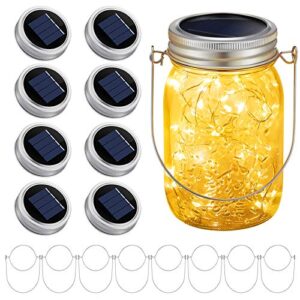 Solar Mason Jar Lights Lids, 30 LED Solar Fairy Lights for Mason Jars, Outdoor Hanging Mason Jar Lights for Garden Patio Porch Lawn Decor, Warm White (Solar Jar Lid Lights - 8 PCS)