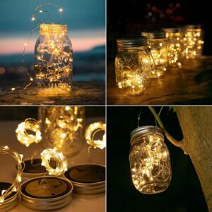 Solar Mason Jar Lights Lids, 30 LED Solar Fairy Lights for Mason Jars, Outdoor Hanging Mason Jar Lights for Garden Patio Porch Lawn Decor, Warm White (Solar Jar Lid Lights - 8 PCS)